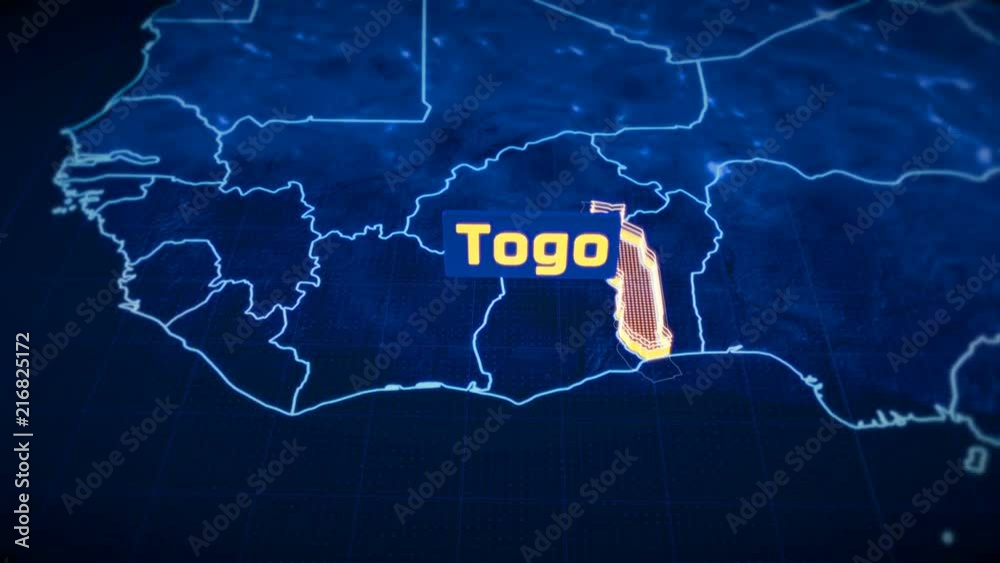 Togo country border 3D visualization, modern map outline, travel Stock ...