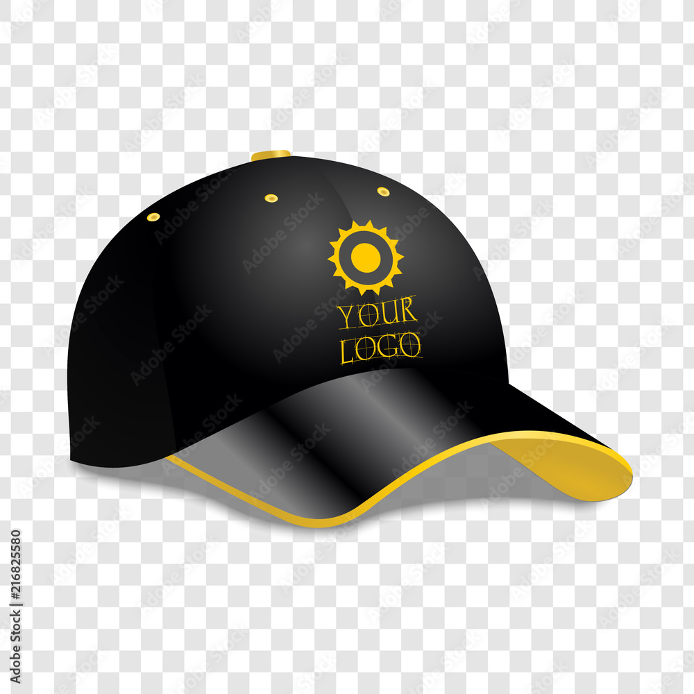 Realistic black Baseball Cap. Isolated on transparent background ...