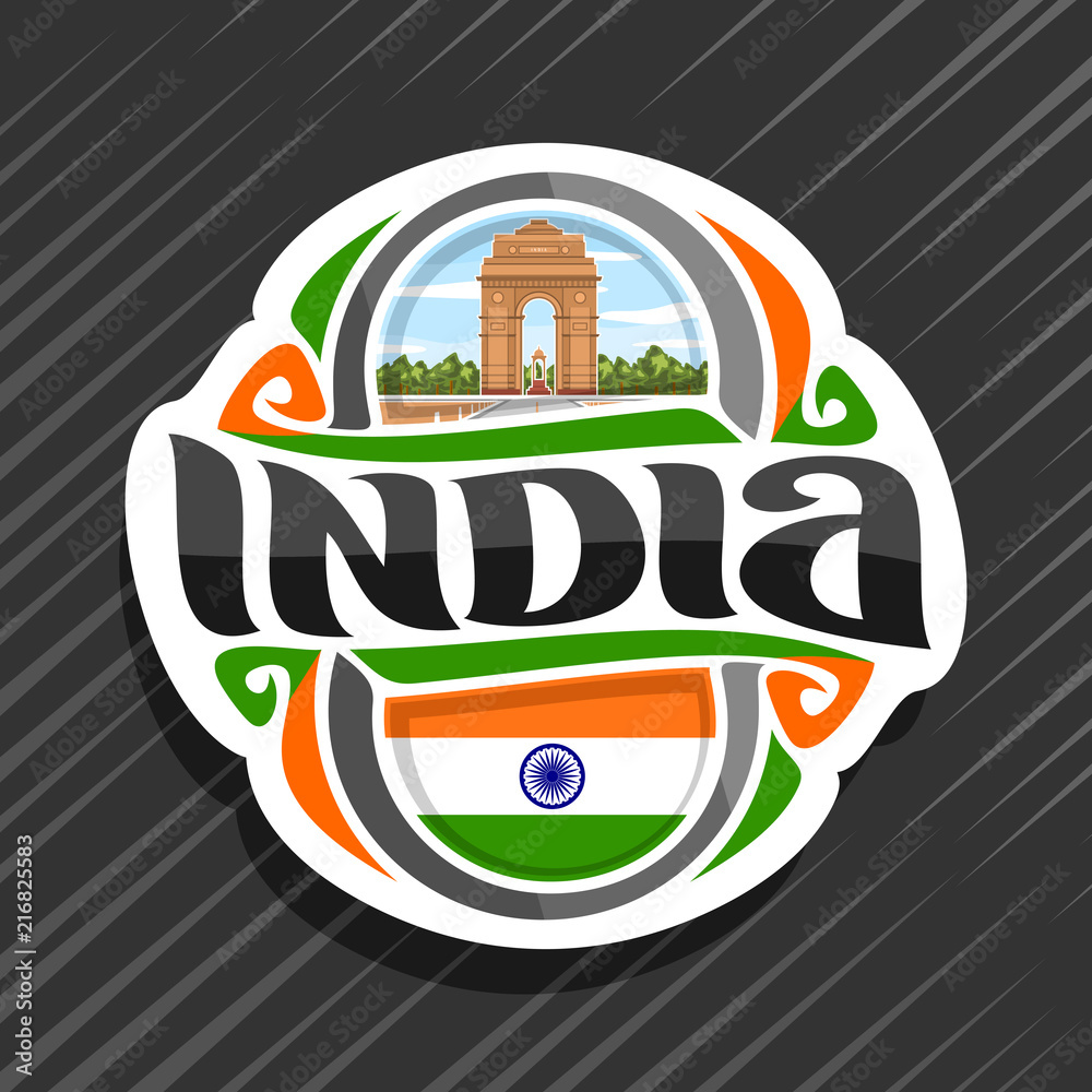 Vector logo for India country, fridge magnet with indian state flag for ...