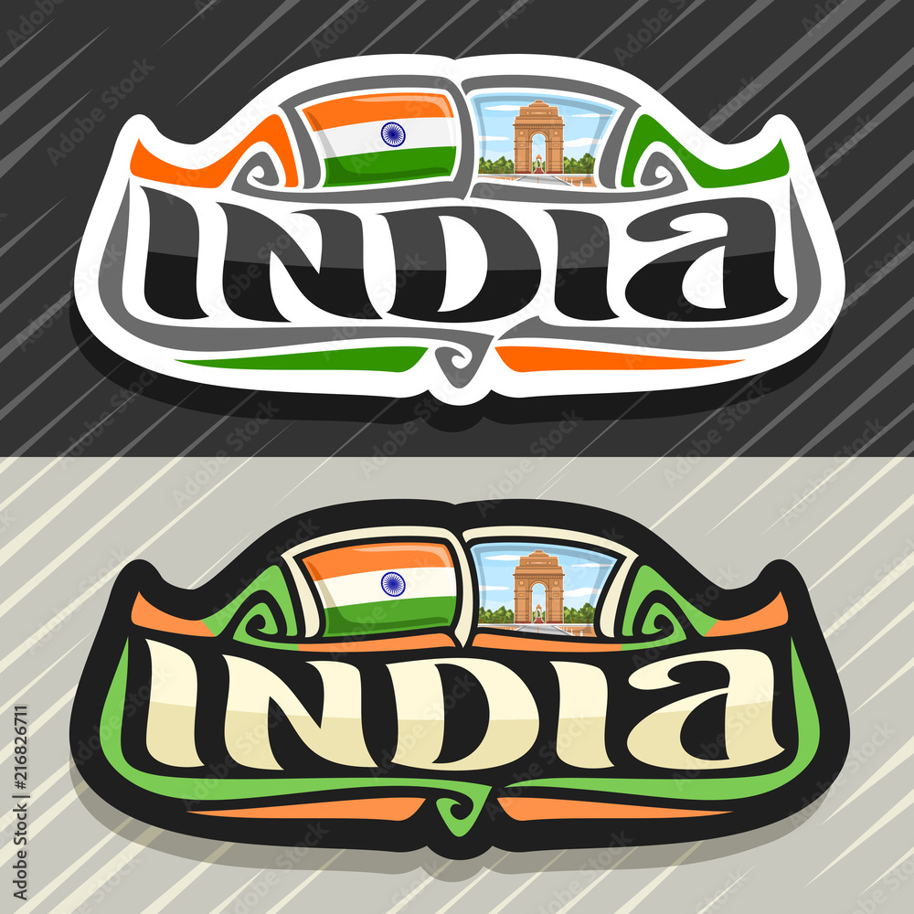 Vector logo for India country, fridge magnet with indian state flag for ...