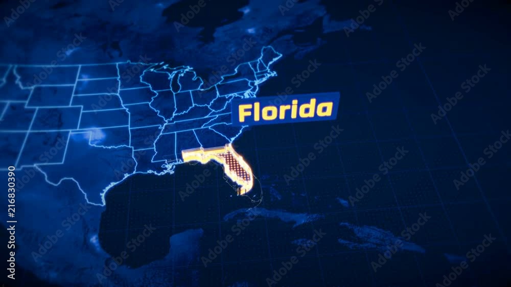 US Florida state border 3D visualization, modern map outline, travel ...