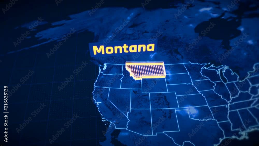 US Montana state border 3D visualization, modern map outline, travel ...