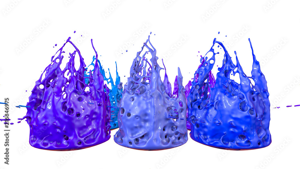 3d render of paint splashes isolated on white background. Simulation of ...