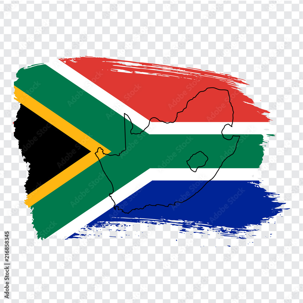 Vecteur Stock Flag of South Africa from brush strokes and Blank map ...