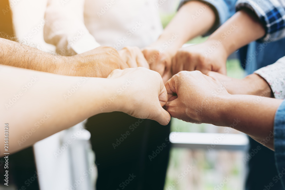 People hand assemble as a connection meeting teamwork concept. Group of ...