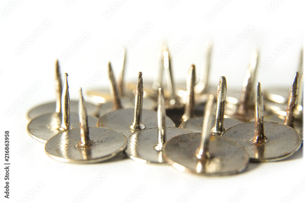 Old thumb pin isolated on the white background Stock Photo | Adobe Stock