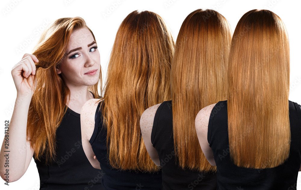 Red hair before and after treatment. Stock Photo | Adobe Stock
