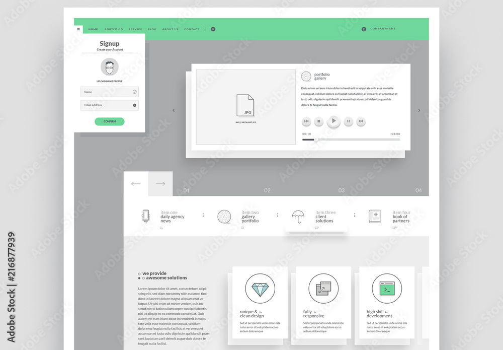 Website Layout with Illustrated Icons Stock Template | Adobe Stock