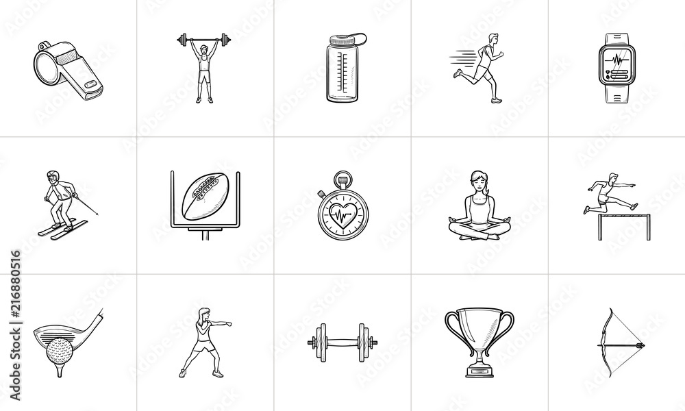 Sport and competition hand drawn outline doodle icon set. Outline ...