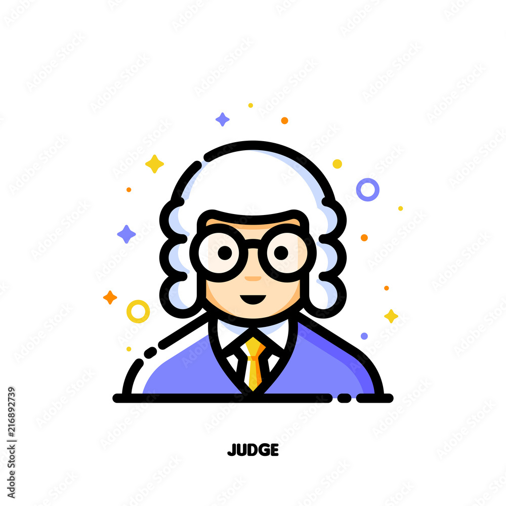 Male user avatar of judge. Icon of cute boy face. Flat filled outline ...