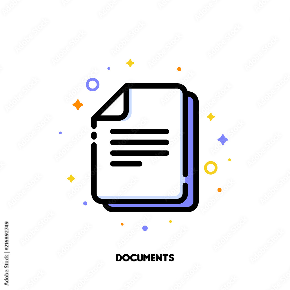 Icon of documents for office work concept. Flat filled outline style ...