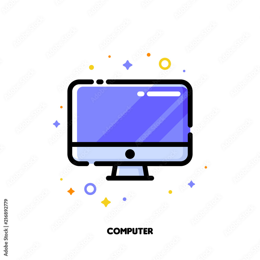 Icon of desktop or pc for office work concept. Flat filled outline ...