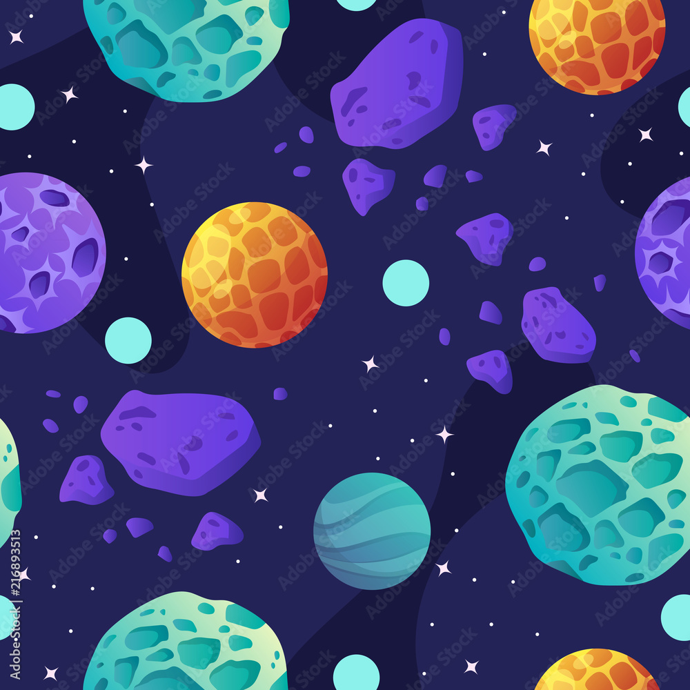 seamless space background. vector cartoon illustration. planet. Stock ...