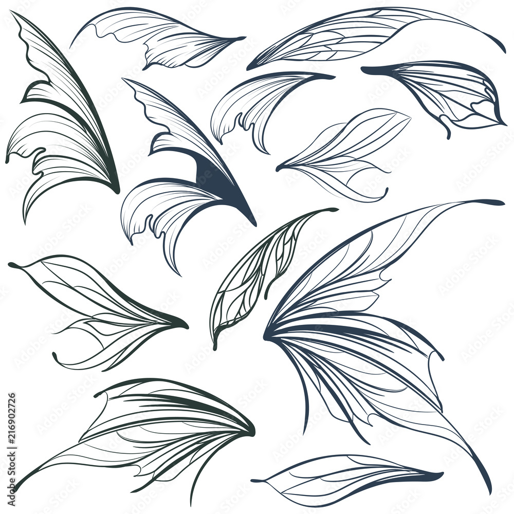 Set of vector filigree fairy wings for design Stock Vector | Adobe Stock