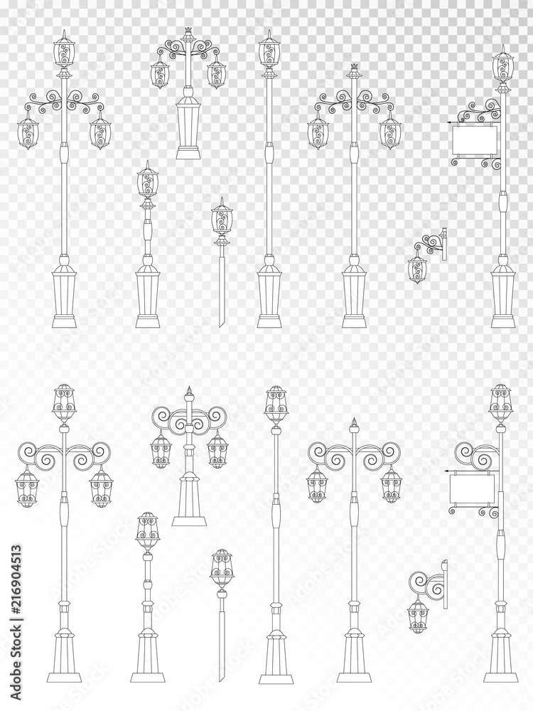 Vector set of street lights on transparent background. Collection in ...