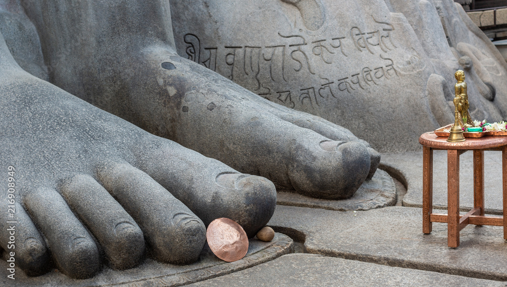 Shravanabelagola, Karnataka, India - November 1, 2013: closeup of giant ...