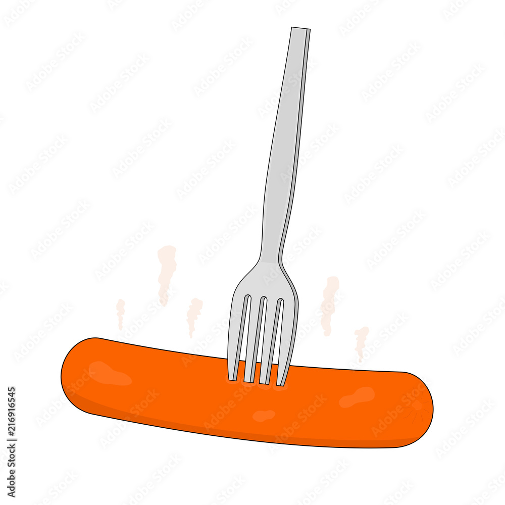 Isolated delicious fast food grill hot dog on fork , illustration icon ...