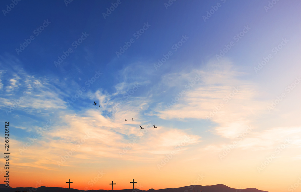 Christ Jesus birth and resurrection concept :Silhouette cross on ...