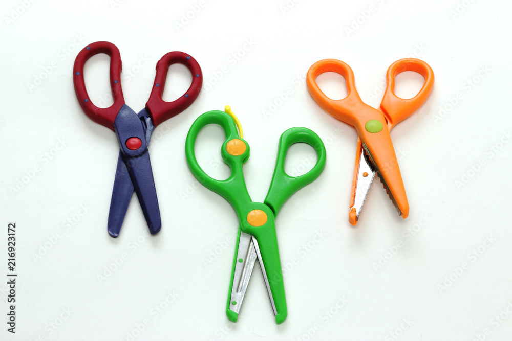 Three types of safety scissors for little children Stock Photo | Adobe ...