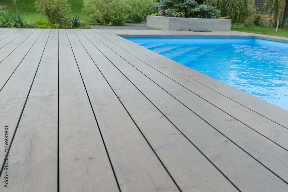 Special wooden board around the swimming pool, texture, background ...
