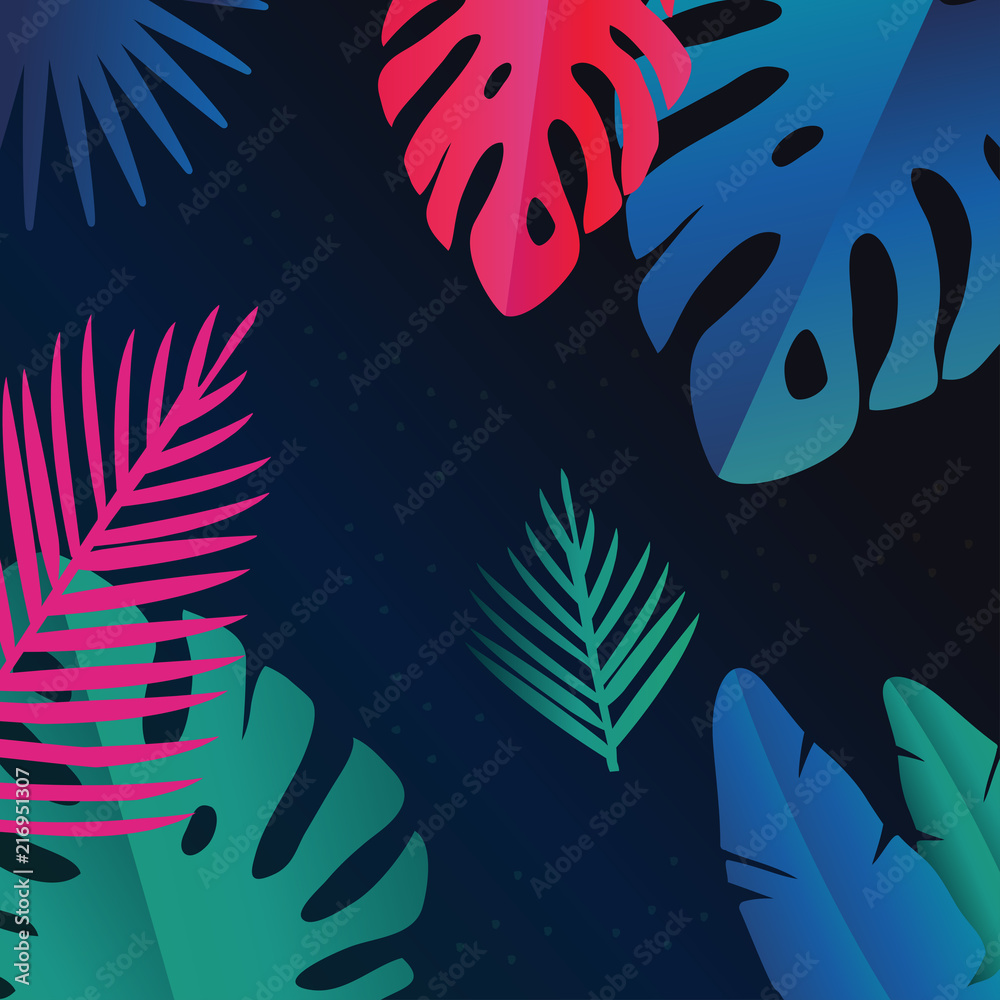 Tropical jungle leaves background. Colorful tropical poster design ...