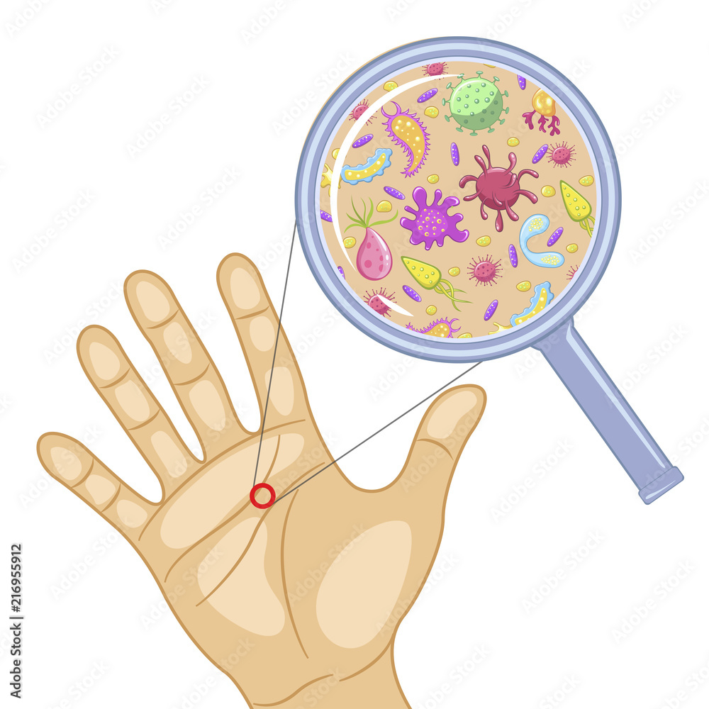 Vetor de Germs on the hand vector cartoon illustration do Stock | Adobe ...