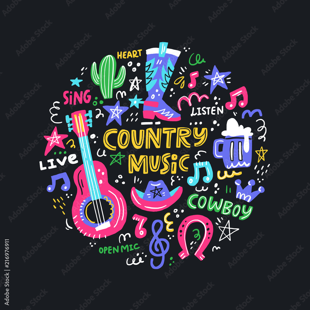 Country Music Illustration Stock Vector | Adobe Stock