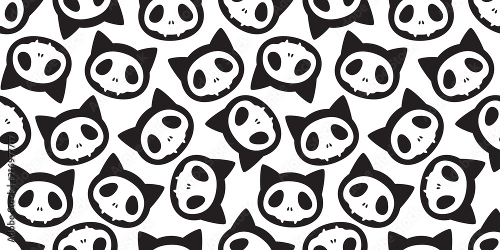 Cat seamless pattern vector Halloween Skull skeleton bone Ghost scarf ...