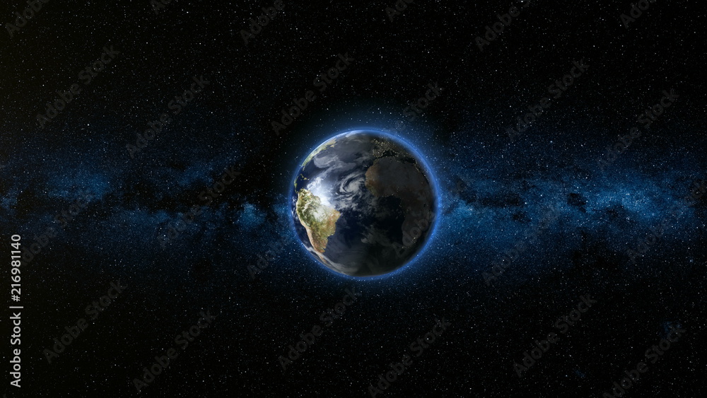 Realistic Earth Planet, rotating on its axis in space against the ...