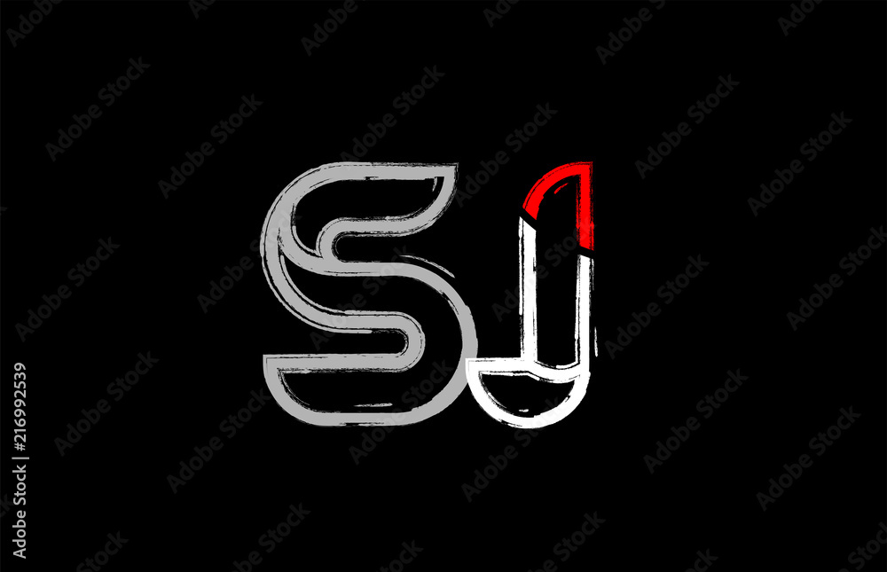 grunge white red black alphabet letter sj s j logo design Stock Vector ...