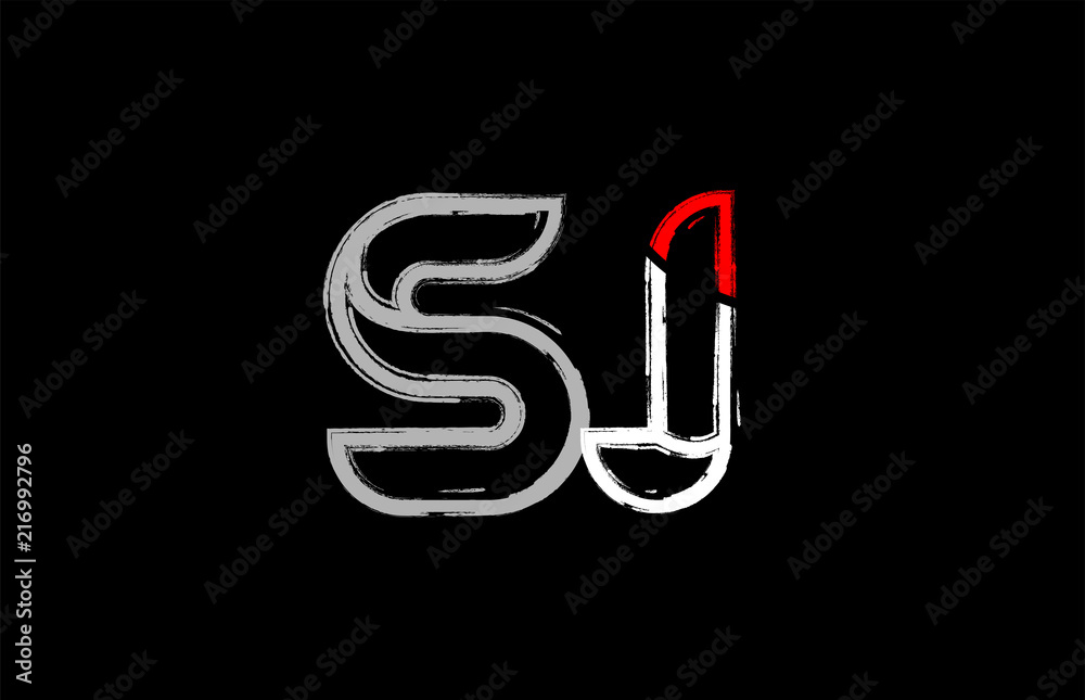 grunge white red black alphabet letter sj s j logo design Stock Vector ...