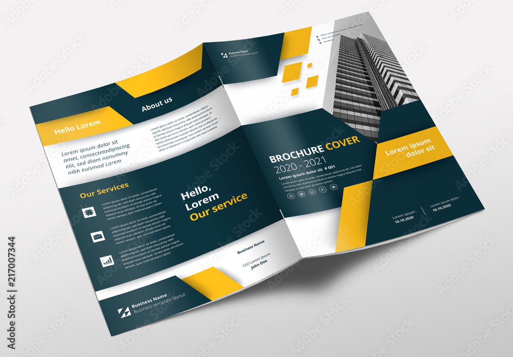 Brochure Layout with Yellow and Gray Accents Stock Template | Adobe Stock