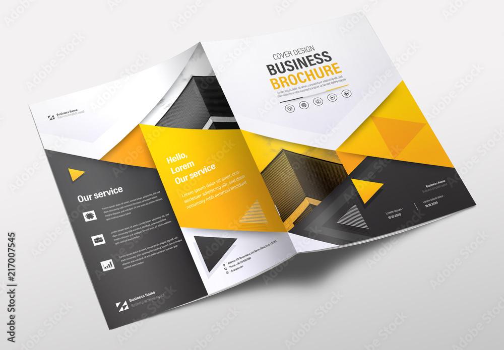 Brochure Layout with Yellow and Gray Accents Stock Template | Adobe Stock