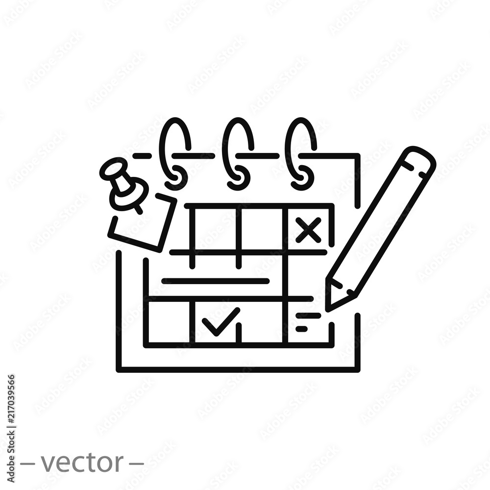 calendar schedule icon, planning linear sign isolated on white ...