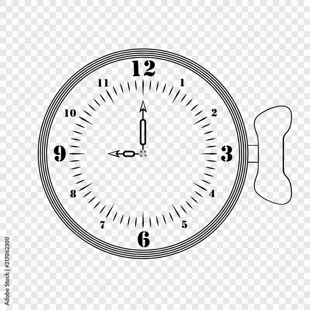 Sketch of a creative clock on a transparent background with a hand ...