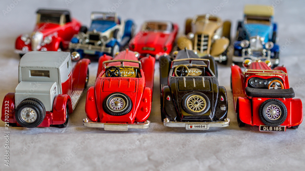 collection of old car model. replica of vintage car. collectible toys ...