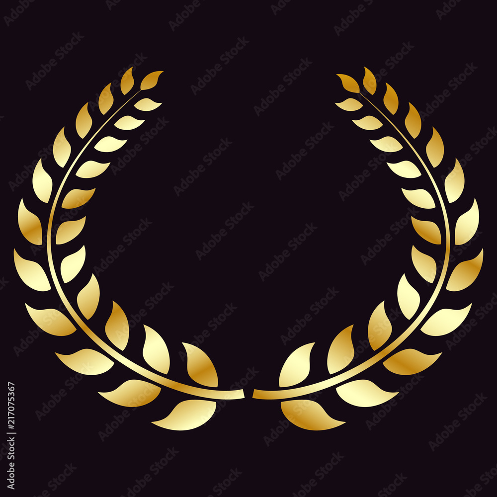 Golden Laurel wreath, isolated on black background. Symbol of victory ...