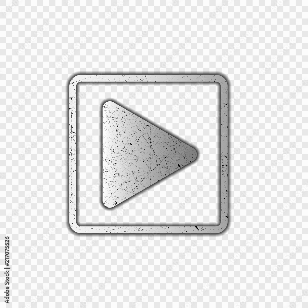 Play button metallic isolated on a transparent background. The power ...