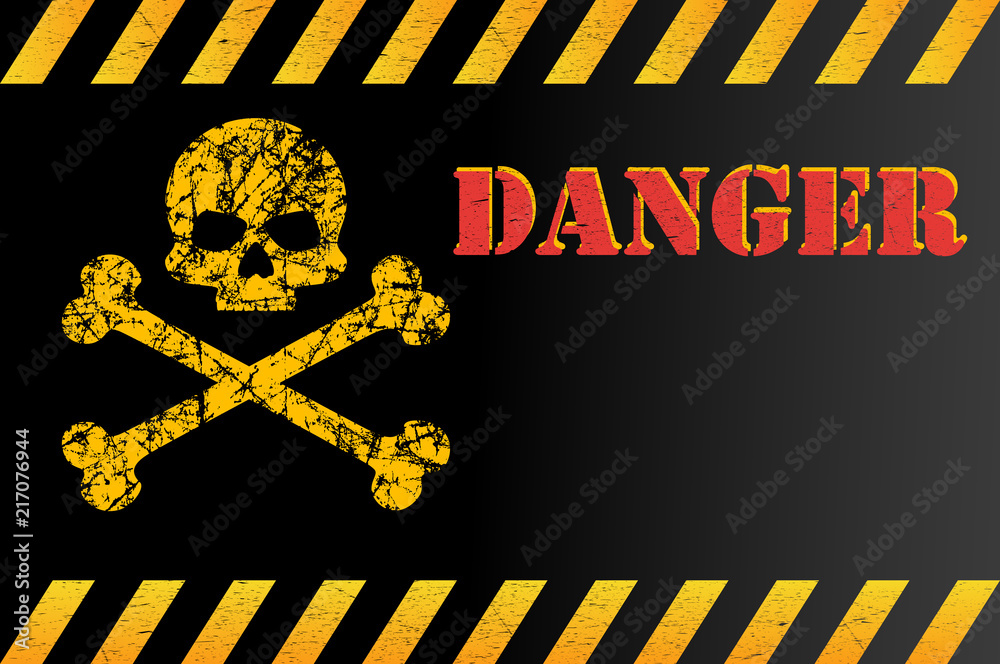 Warning sign of danger with skull, with space for text explanation ...