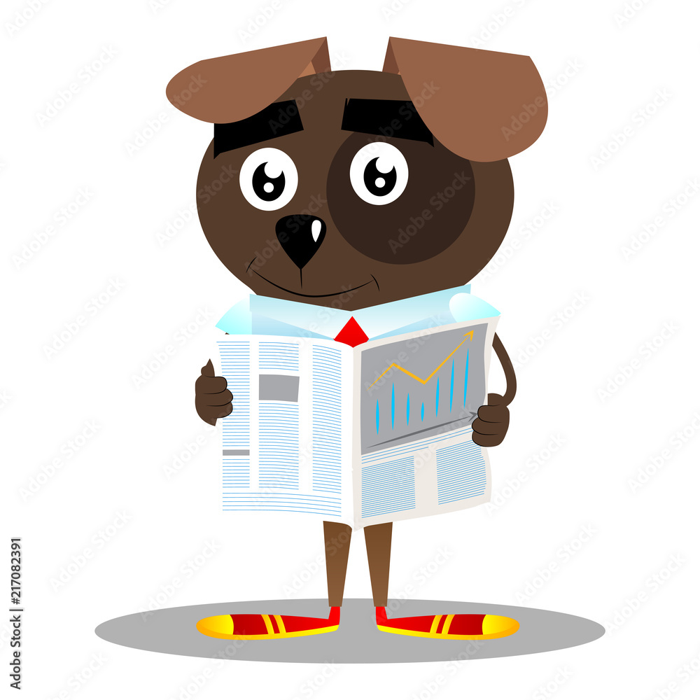 Cartoon vector illustrated business dog reading newspaper. Stock Vector ...