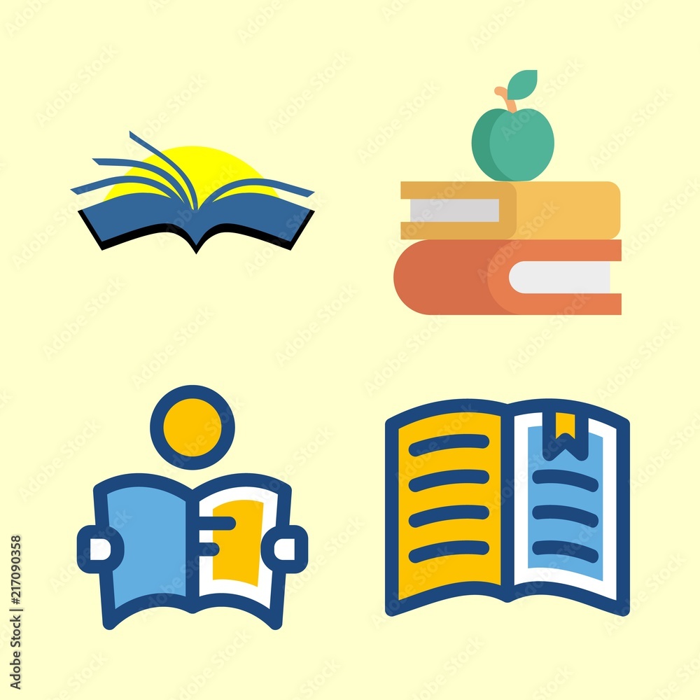 library vector icons set. studying, open book, library logo and books ...
