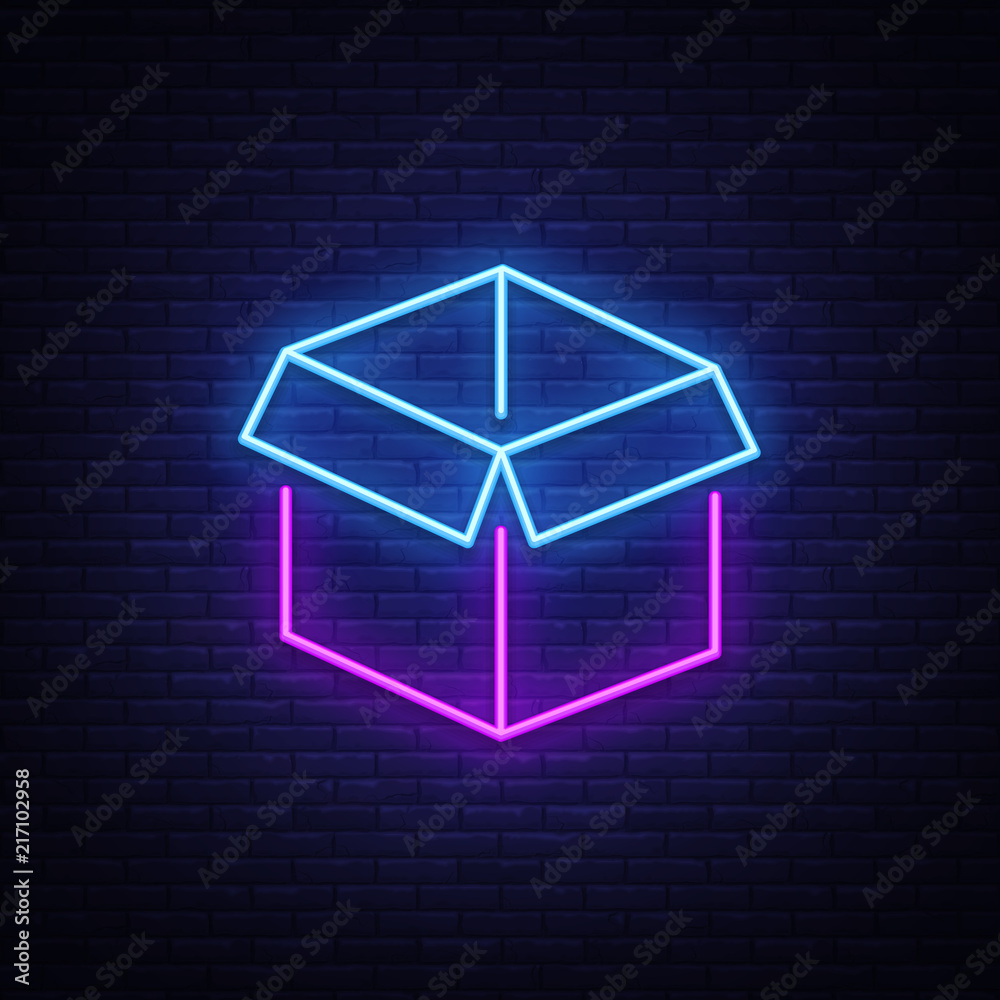 Box Neon Sign Vector. Gift neon sign, Win super prize design template ...