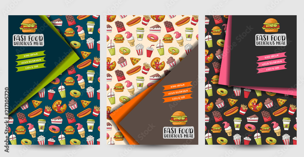 Fast food flyer set. Poster template for a magazine advertisement page ...