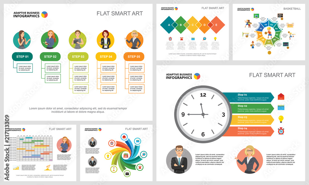 Colorful insurance or planning concept infographic charts set. Business ...