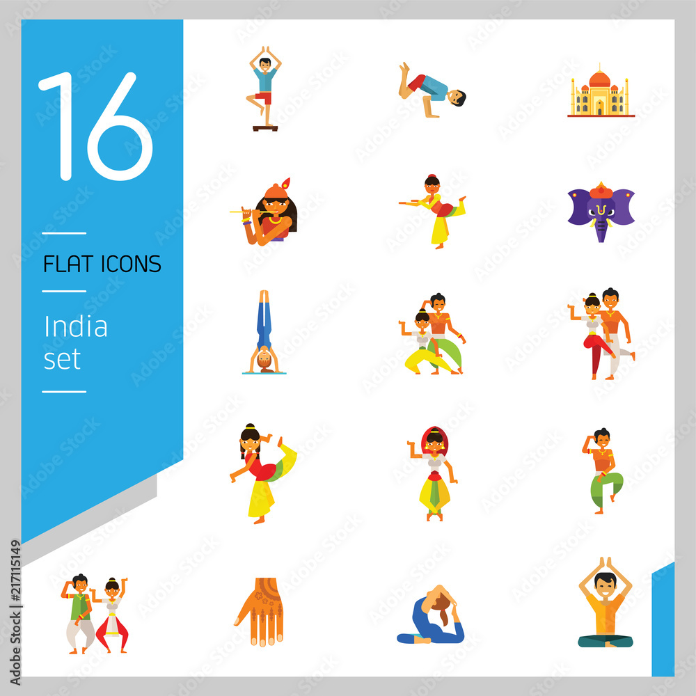 India Icon Set. Taj Mahal Indian Man Woman Couple Dancing Indian Dance ...