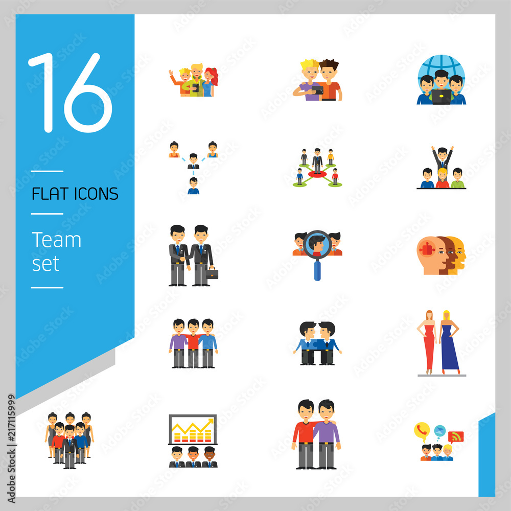 Team Icon Set. Virtual Group Colleagues Team Building Collaboration ...