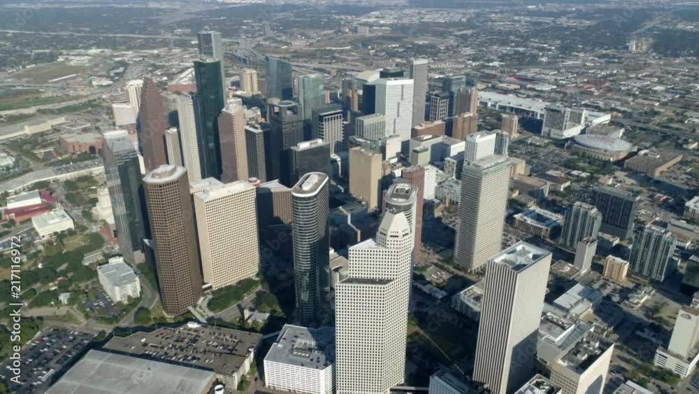 This video is of an aerial view of downtown Houston skyline. This video ...