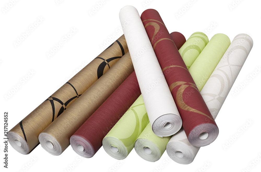 Different rolls of wallpaper isolated on white background with clipping ...