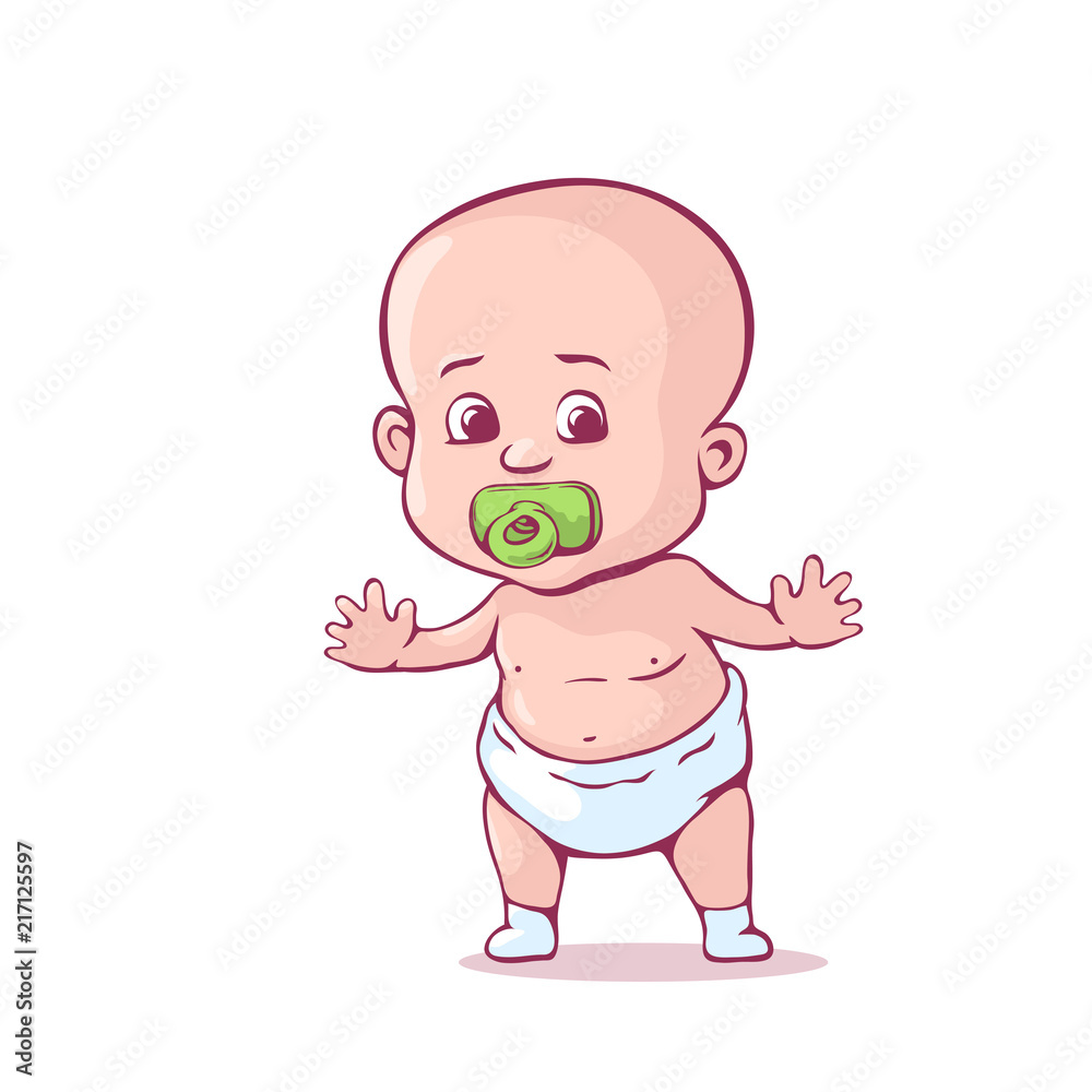 Baby in the diaper. Cartoon character. Vector illustration isolated on ...