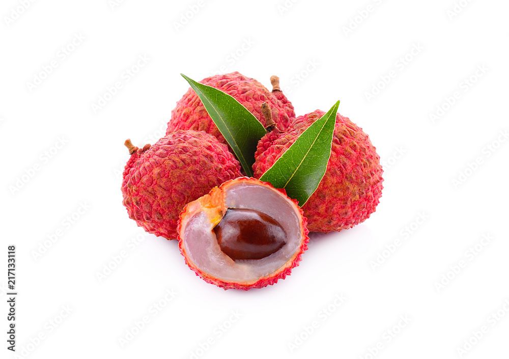 lychee with leaf isolated on white background. Stock Photo | Adobe Stock